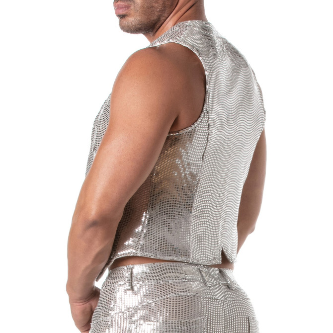 Men's Sexy Glitter Chain Vest Silver - TOF Paris Style