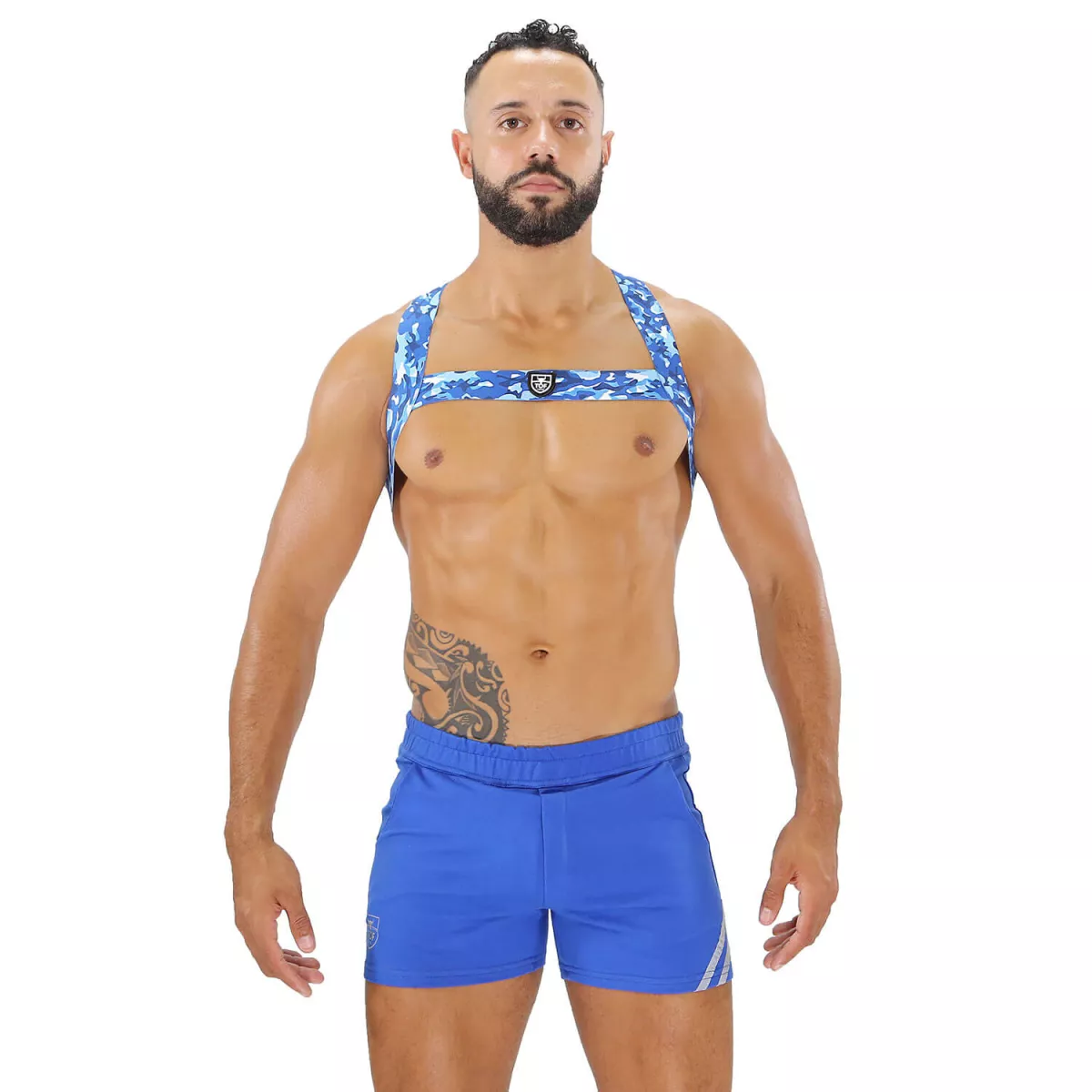 Fetish Elastic Harness Blue Camouflage