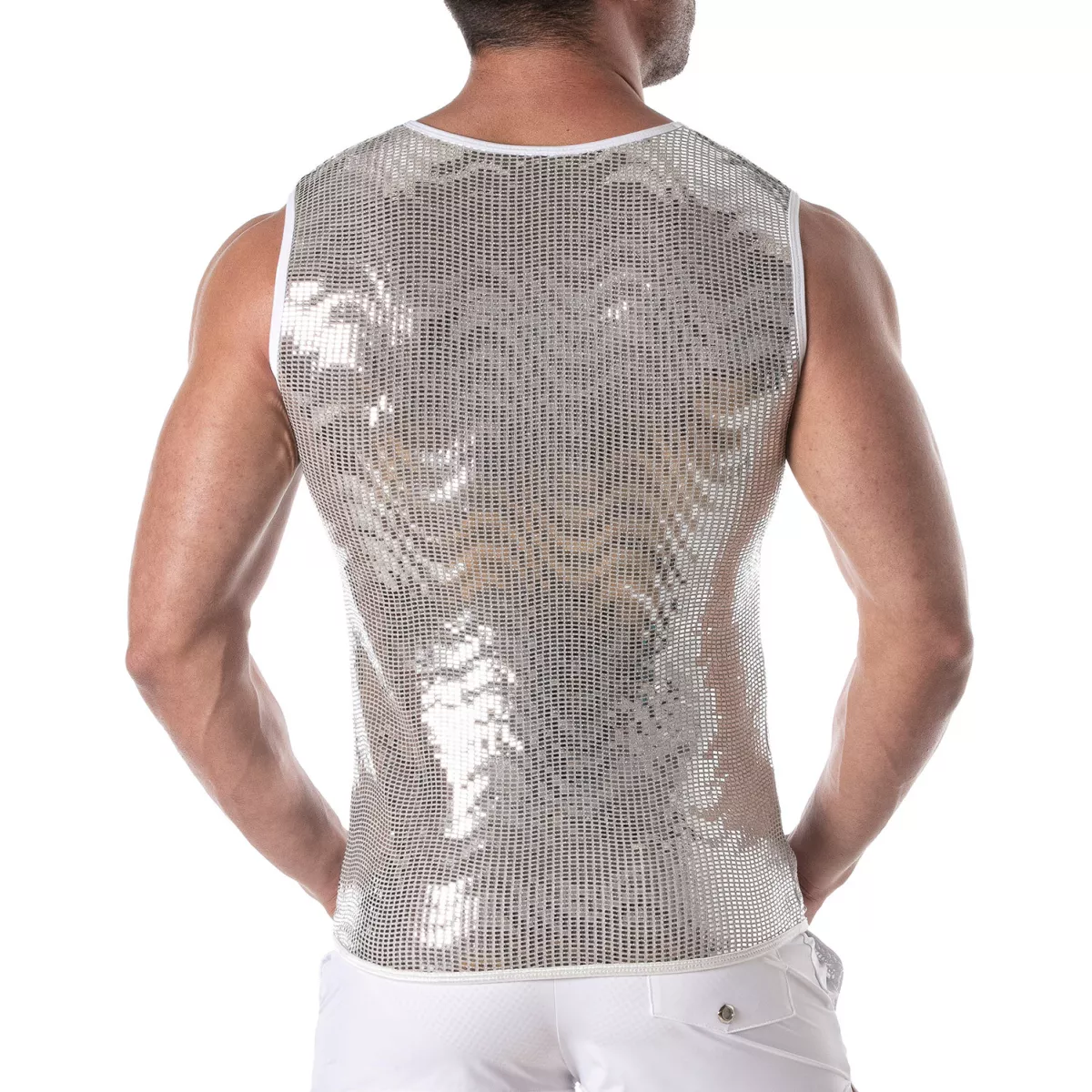 Glitter Tank Top Silver for men | TOF Paris Official